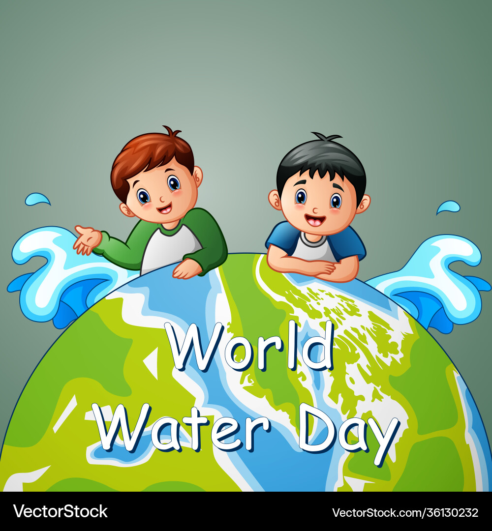 World water day background design with two boys Vector Image