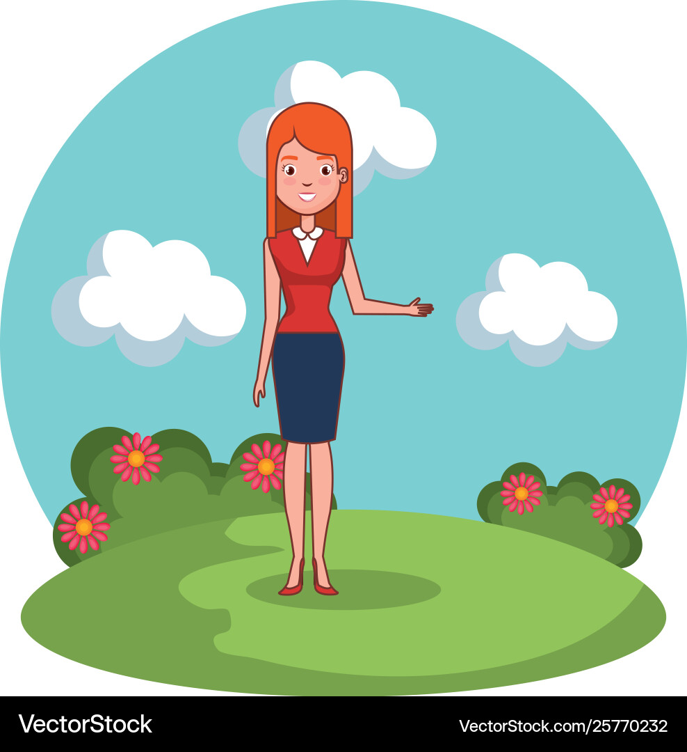 Young woman in landscape Royalty Free Vector Image