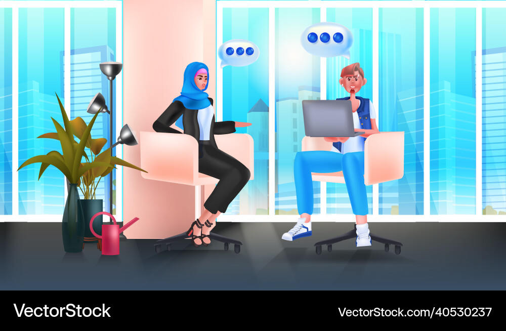 Businesspeople discussing during meeting chat Vector Image