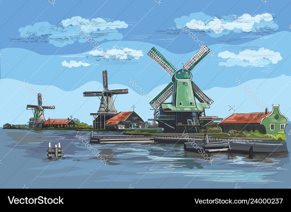 Colorful hand drawing holland 2 Royalty Free Vector Image