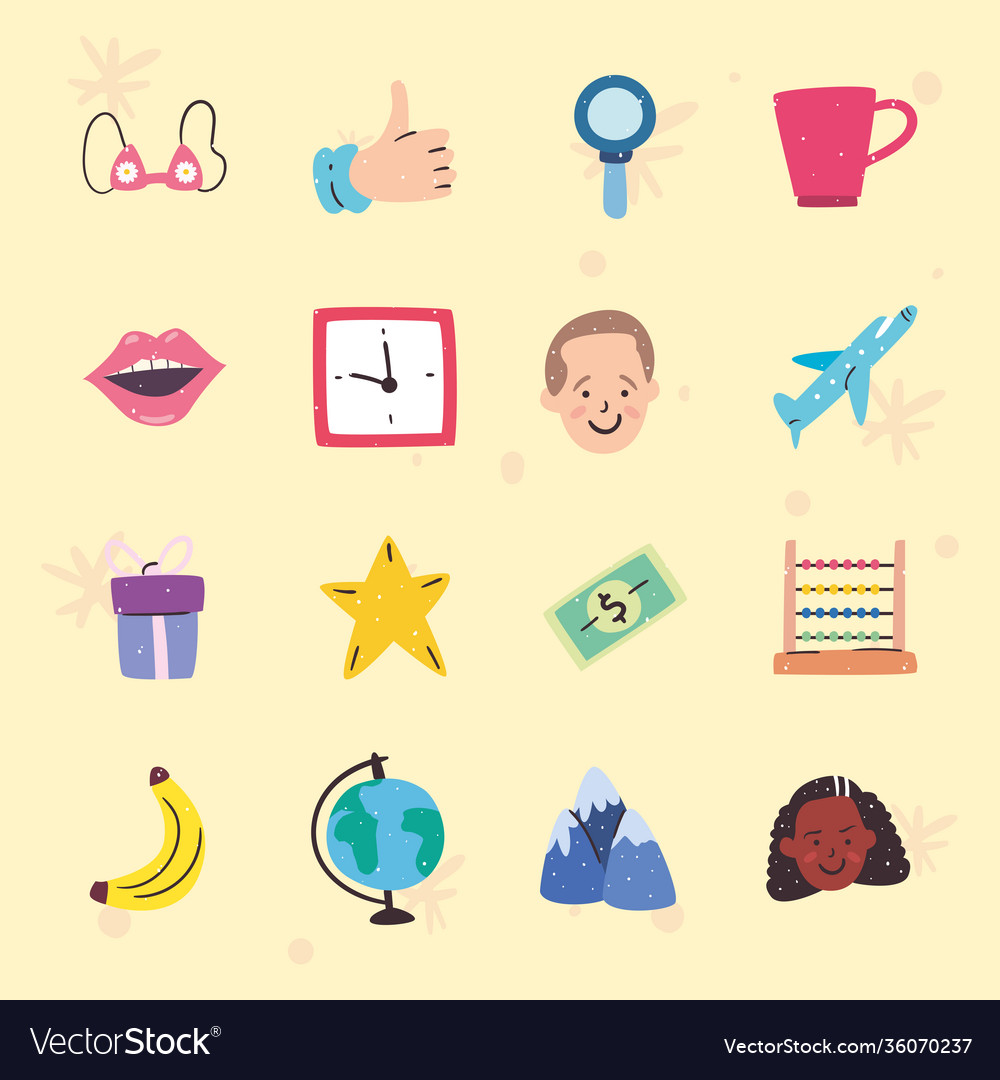 Cute miscellaneous icon bundle design Royalty Free Vector
