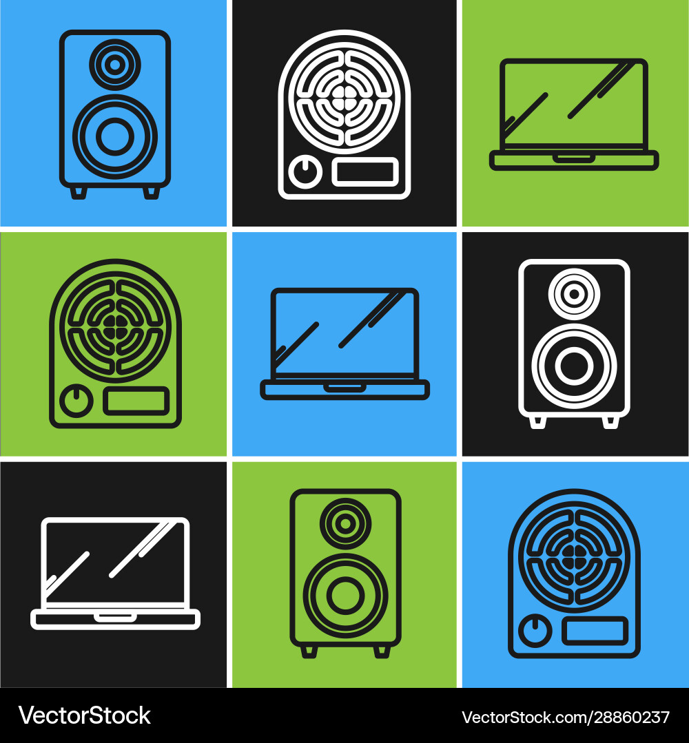 Set line stereo speaker laptop and electric Vector Image