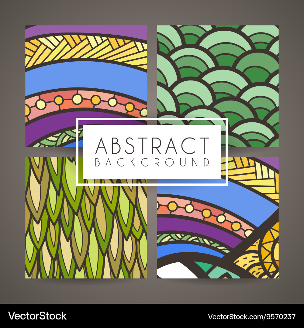 Set of four colorful intricate patterns Royalty Free Vector