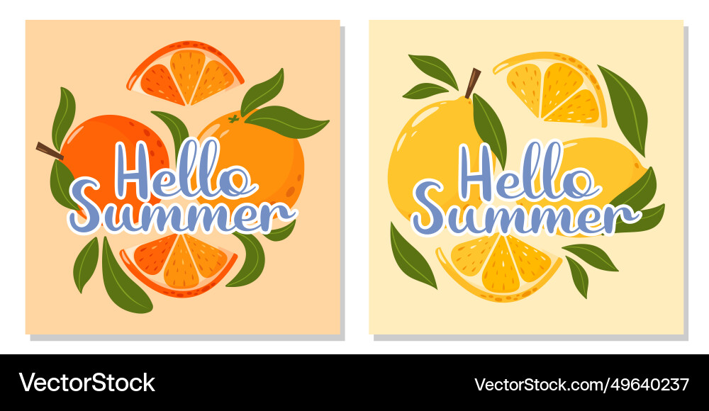 Set of fruit cards with text hello summer Vector Image