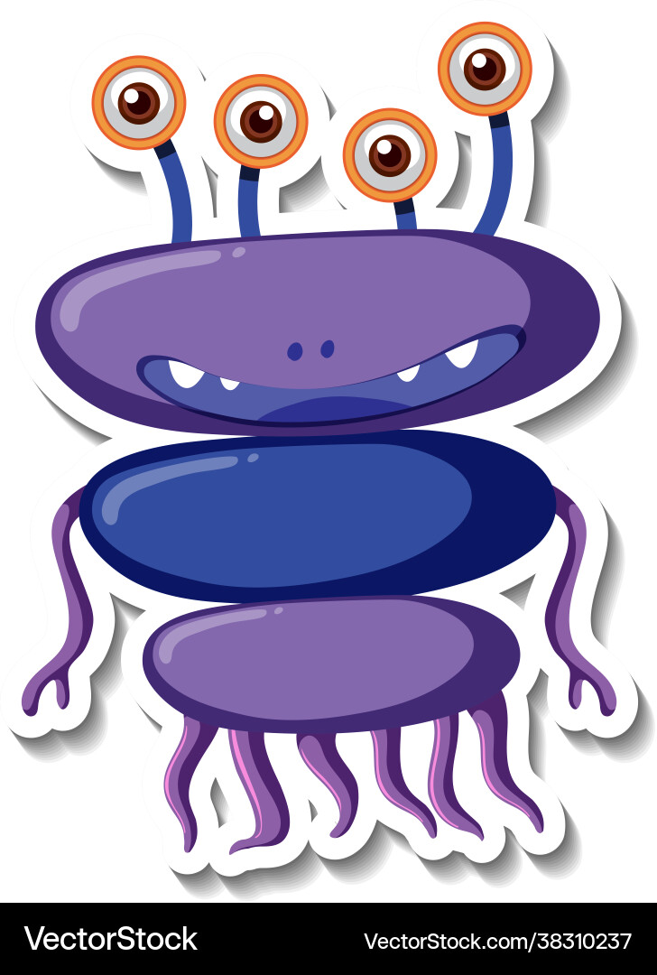 Sticker template with an alien monster cartoon Vector Image
