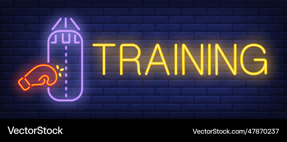 Training neon text with boxing glove and punching Vector Image