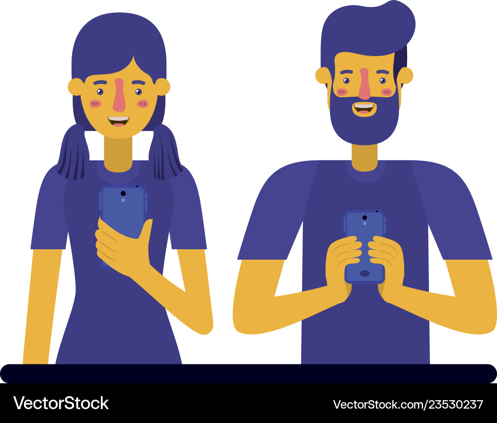 Young couple using smartphone Royalty Free Vector Image