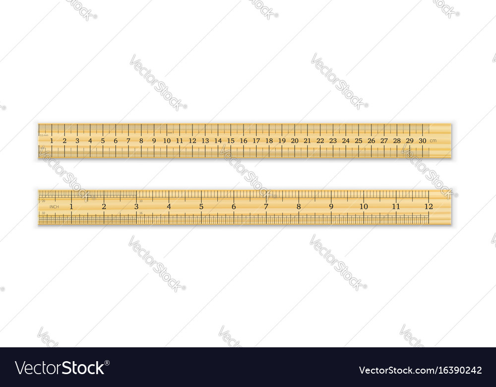 A Realistic Wooden Ruler Of 30 Cm And 12 Inches Vector Image