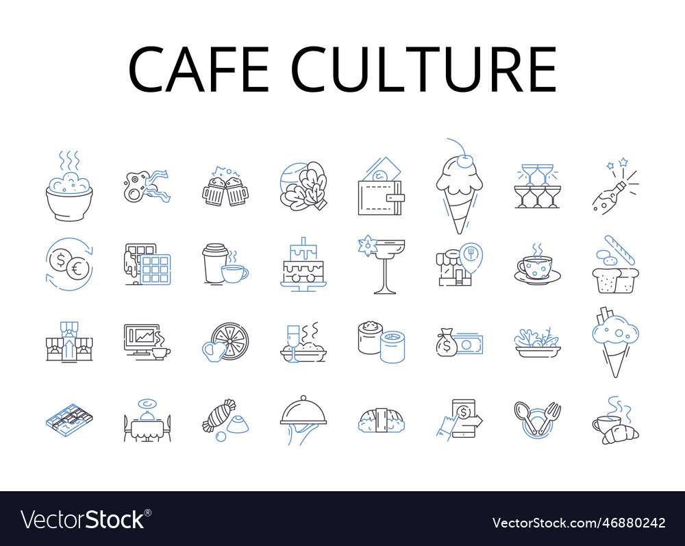 Cafe culture line icons collection food scene Vector Image