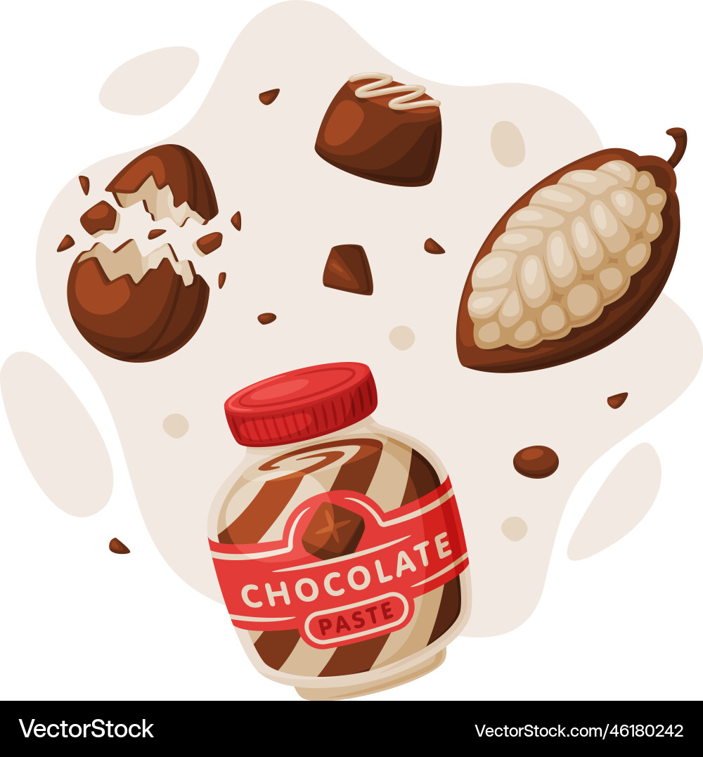 Chocolate set jar of spread cocoa bean Royalty Free Vector