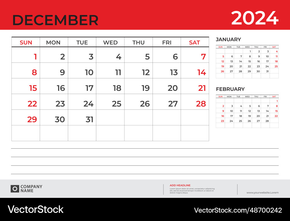 Desk calendar 2024 design december template Vector Image