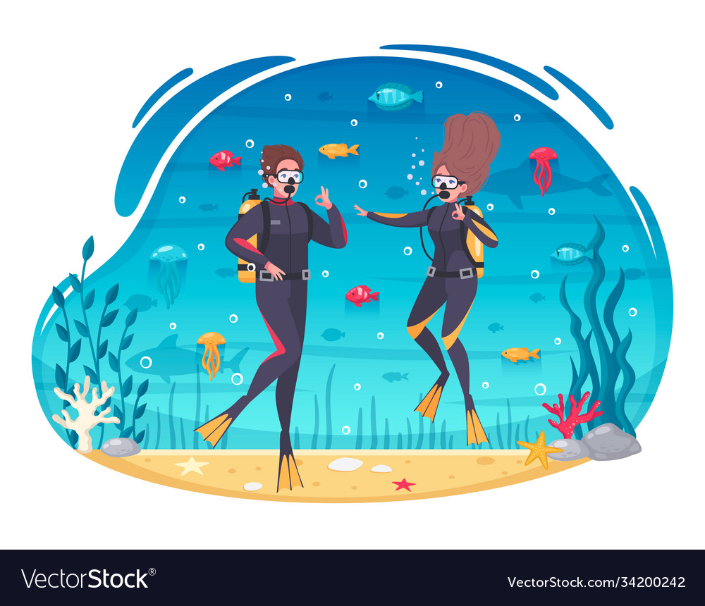 Diving cartoon composition Royalty Free Vector Image