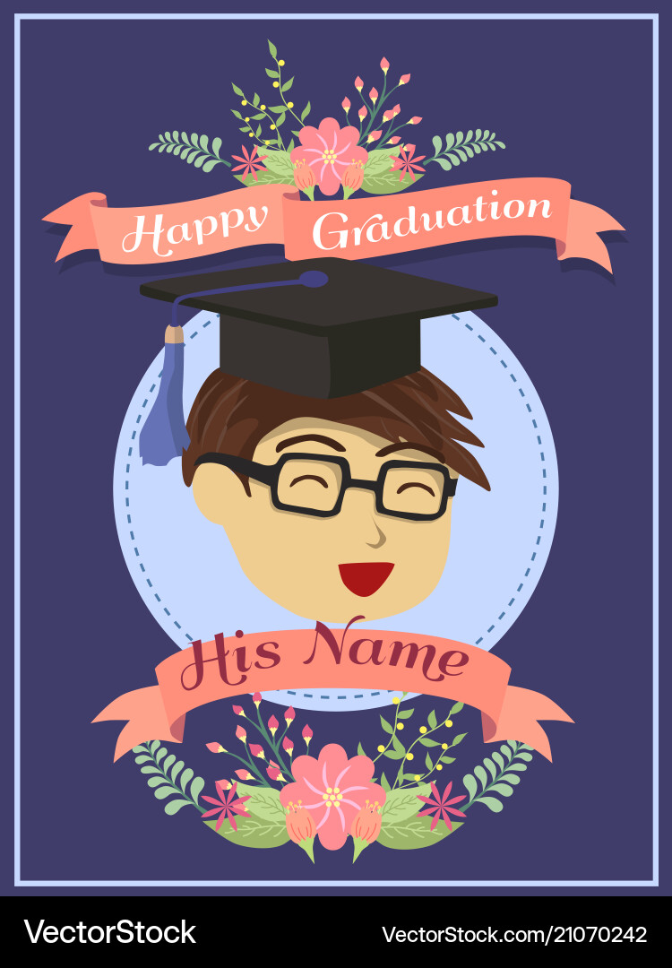 Happy graduation boy blue greeting card Royalty Free Vector