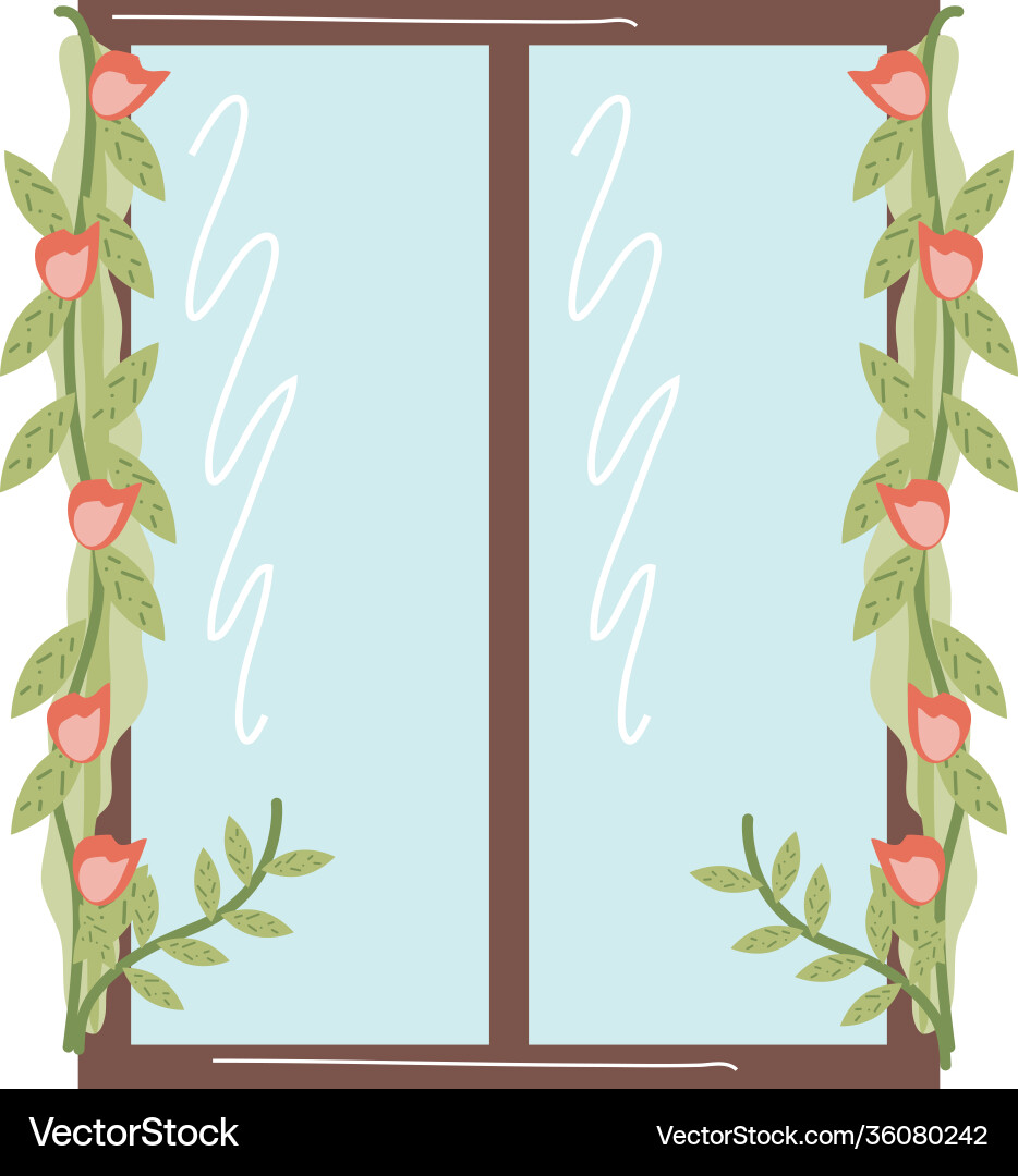 Home garden window with flowers frame decoration Vector Image