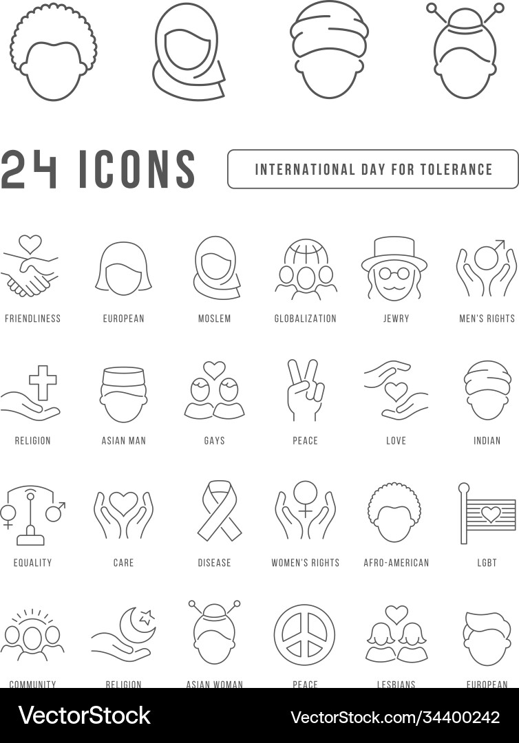 Line icons international tolerance day Royalty Free Vector