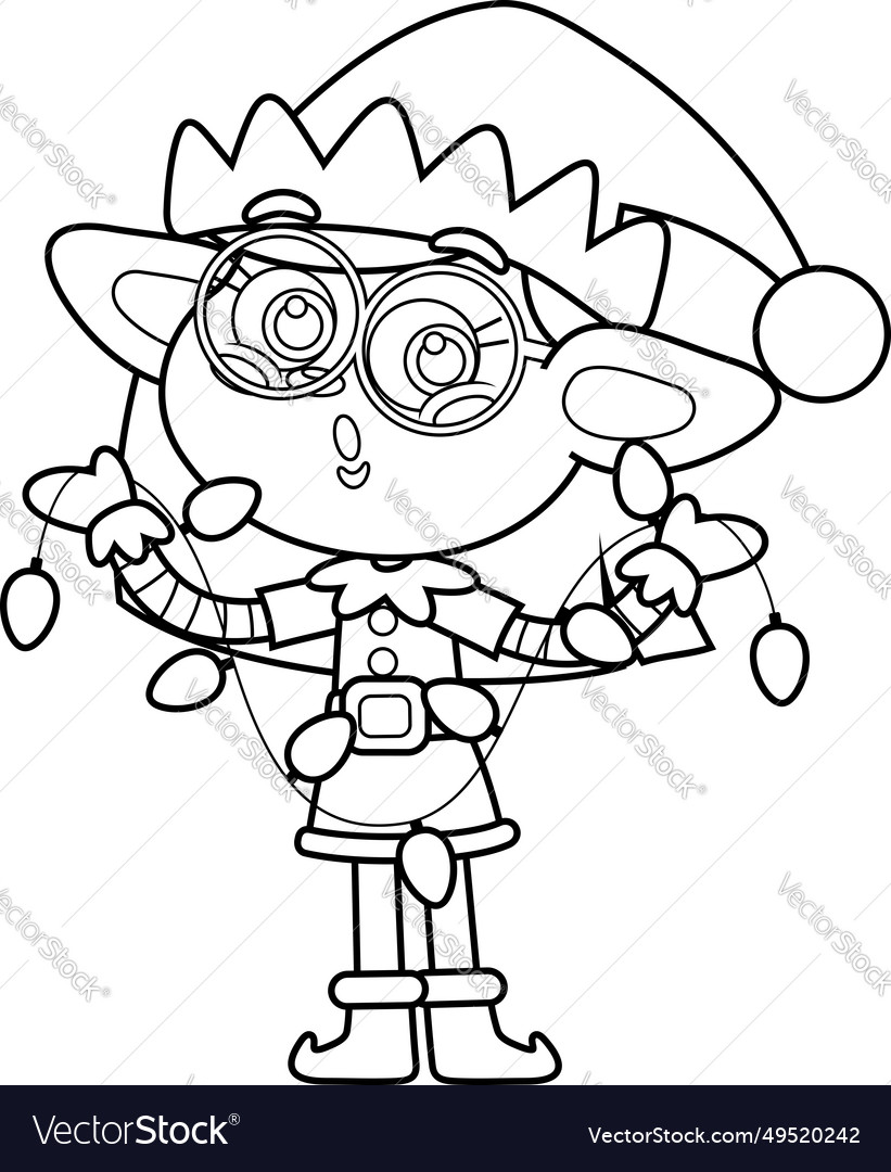 Outlined Cute Christmas Elf Girl Cartoon Character