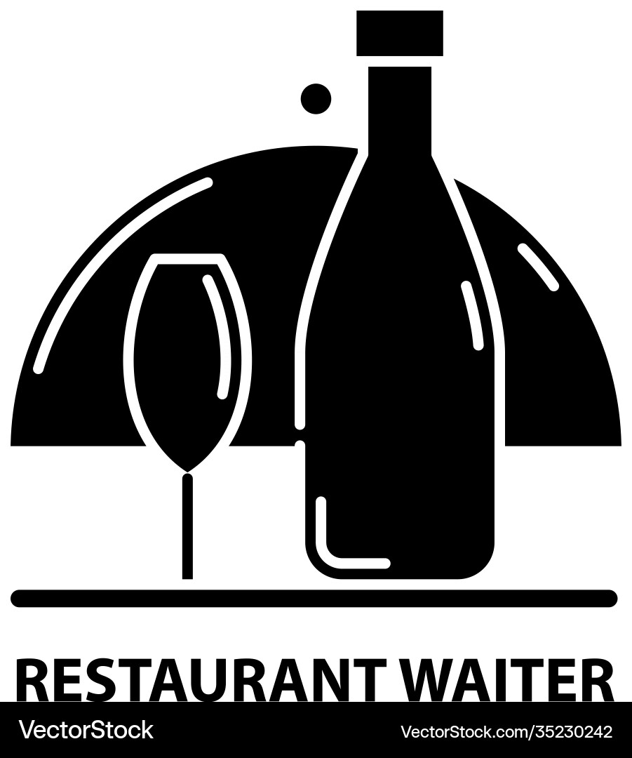 Restaurant waiter icon black sign Royalty Free Vector Image