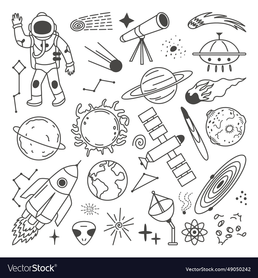 Space doodle elements solar system planets Vector Image