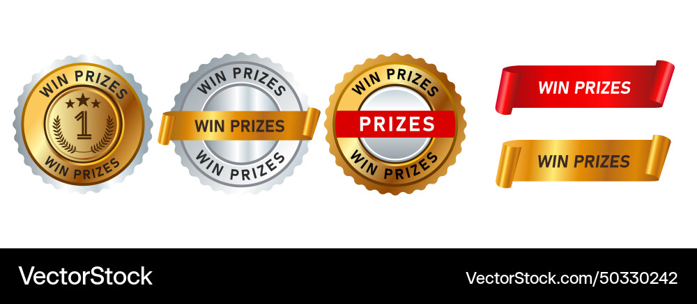 Win prize prizes gold silver seal emblem Vector Image