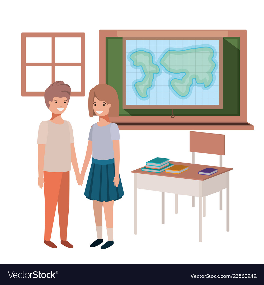 Young students in geography classroom Royalty Free Vector
