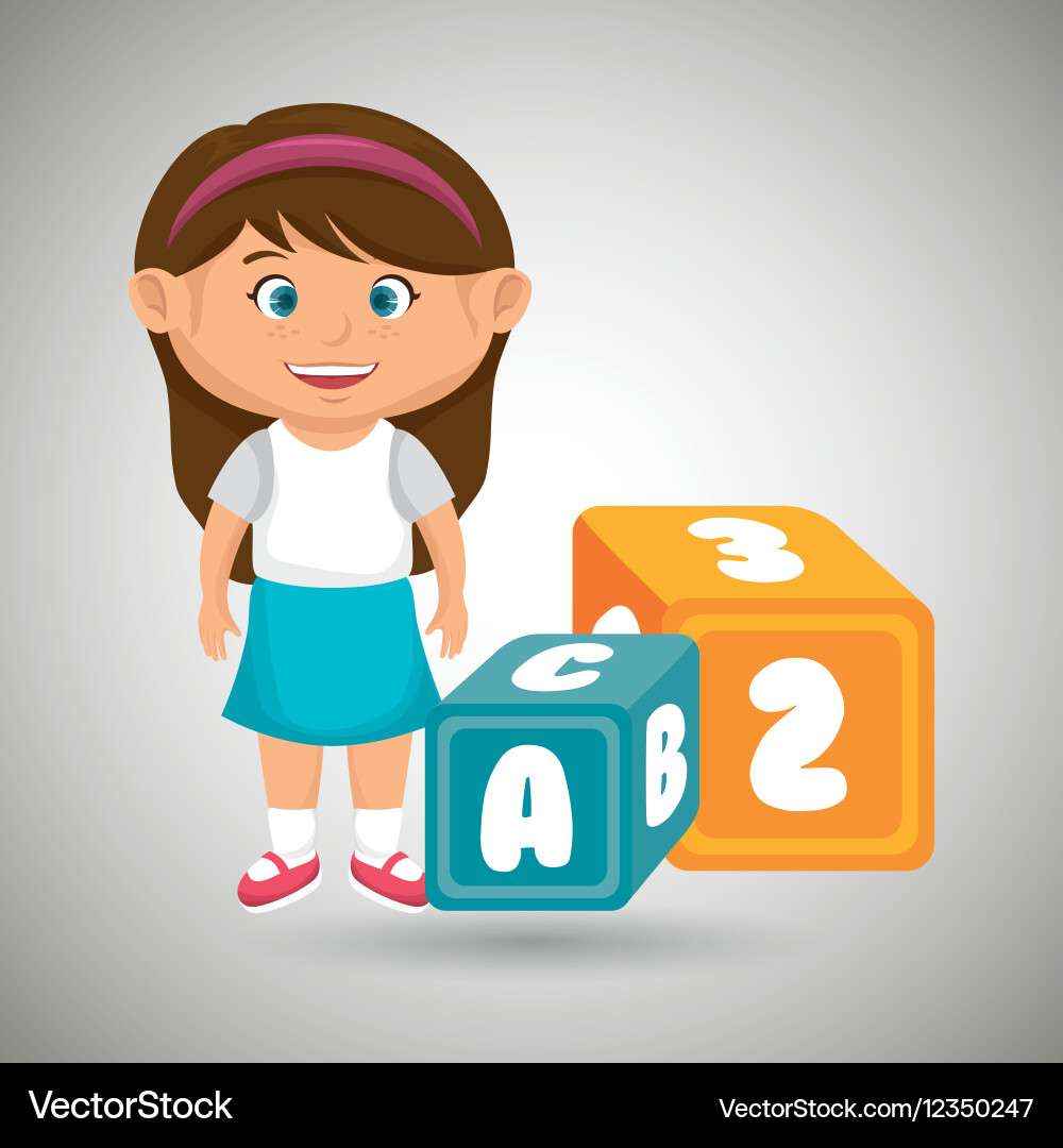 Cartoon girl cube alphabet Royalty Free Vector Image