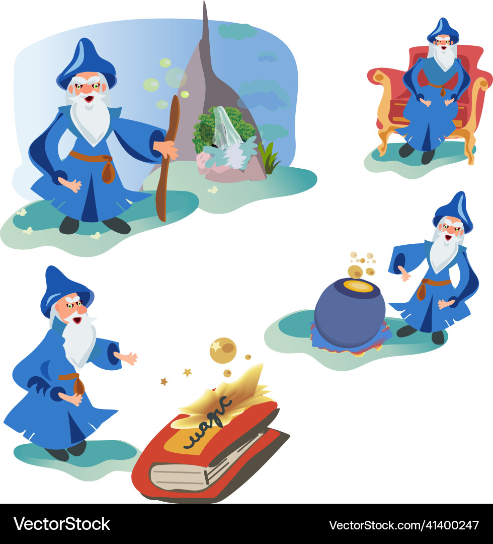 Cartoon wizard magician old characters with beard Vector Image