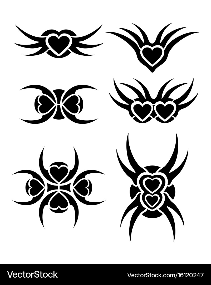 Hearts tribal tattoo set Royalty Free Vector Image