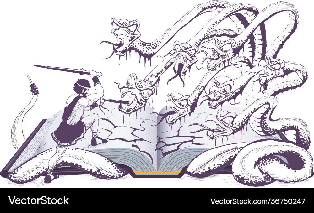 Hercules heracles fight with hydra ancient greek Vector Image