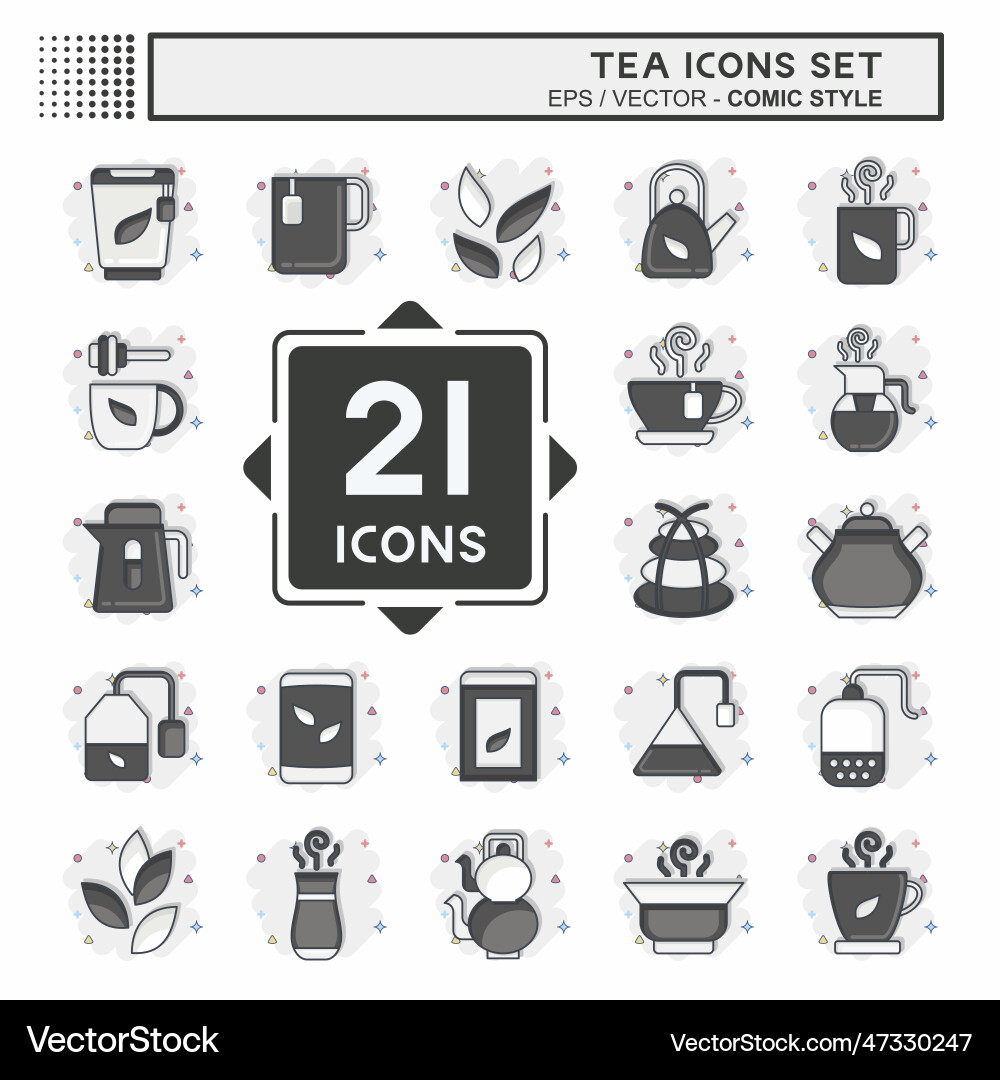Icon set tea related to drink symbol comic style Vector Image