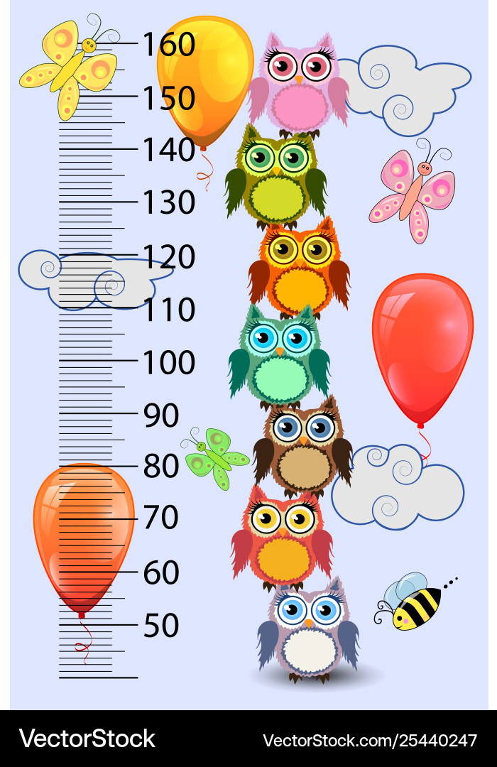 Kids height meter with cute owls funny Royalty Free Vector
