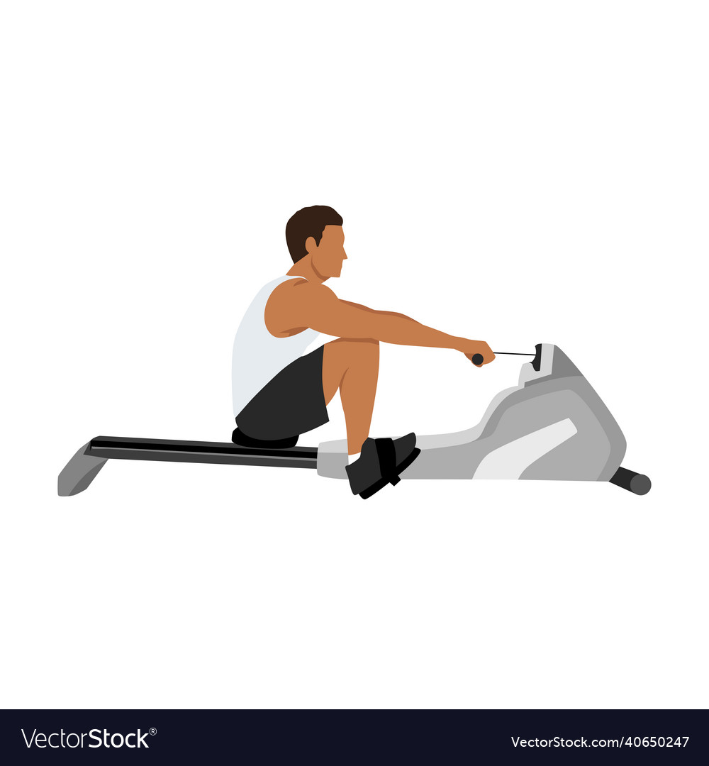 Man doing cardio rowing machine flat Royalty Free Vector