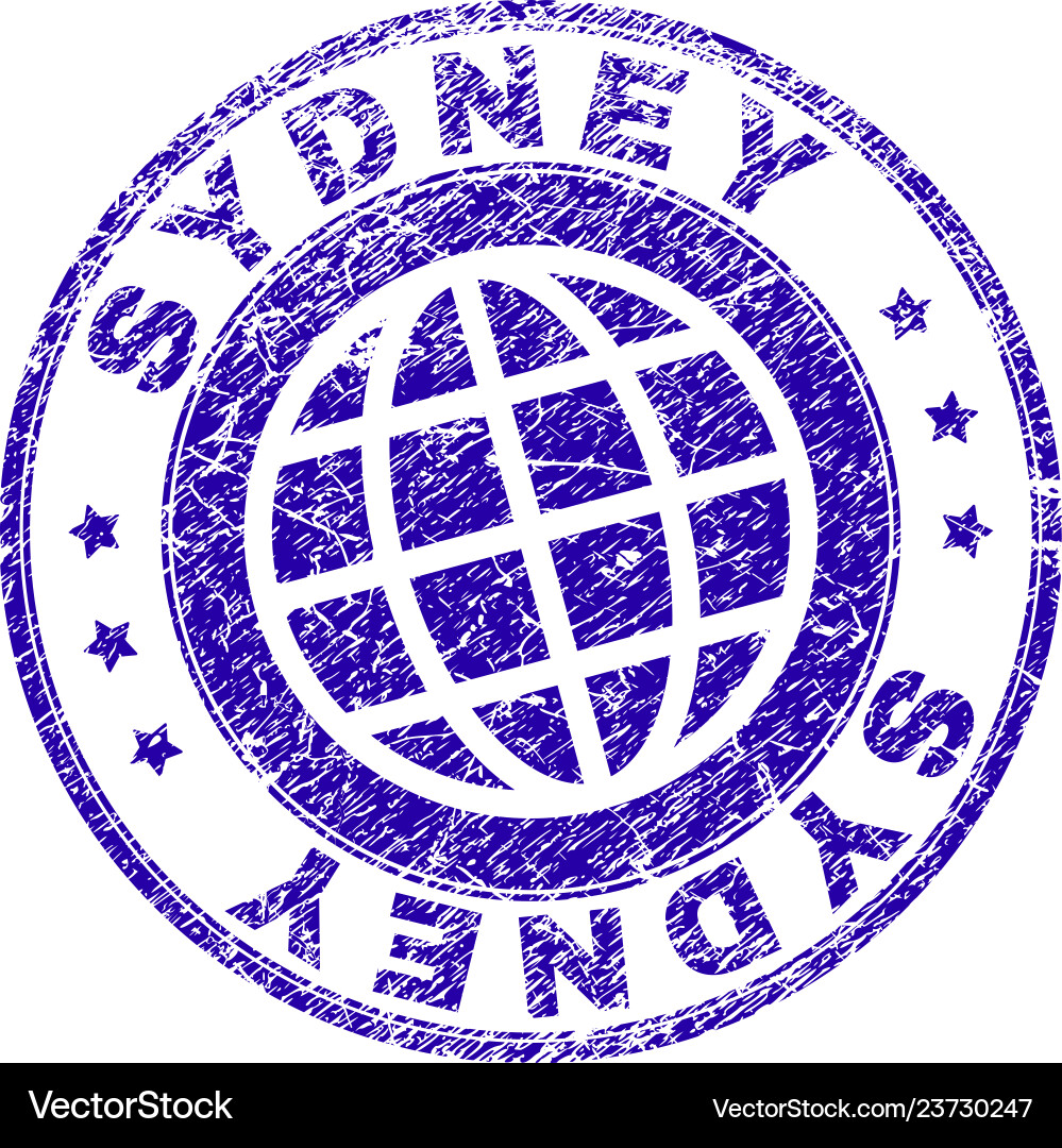 Scratched textured sydney stamp seal Royalty Free Vector