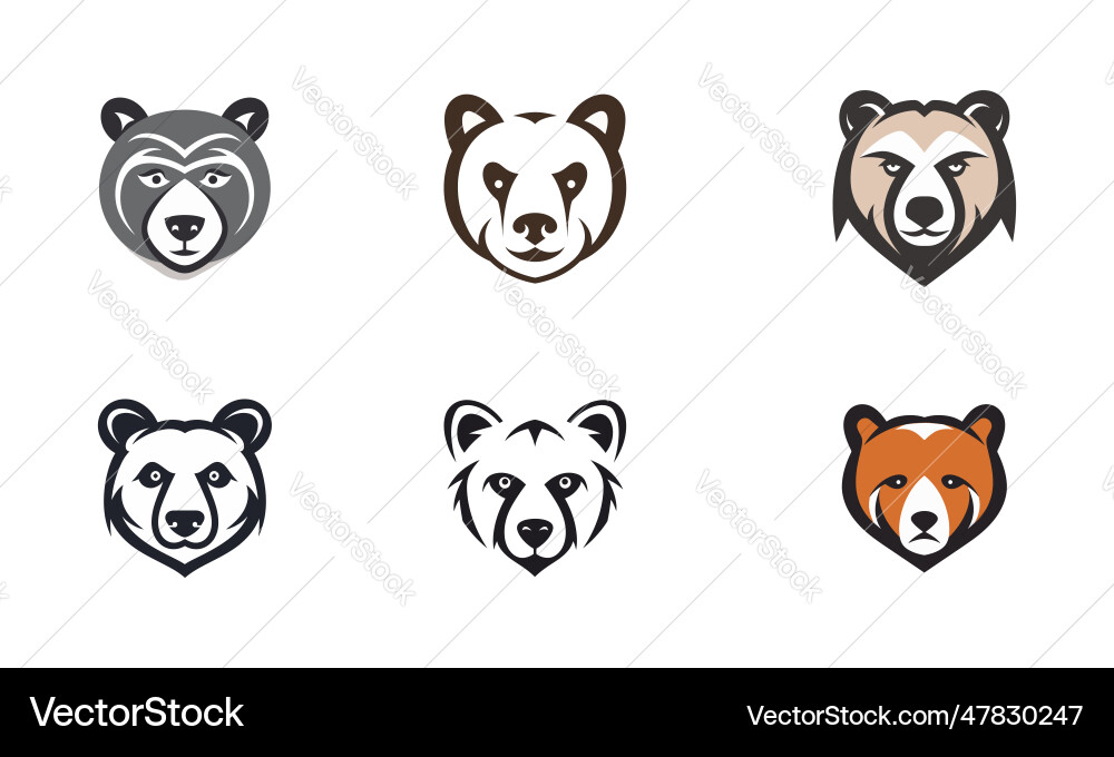 Set of bear head logo or icon template Royalty Free Vector