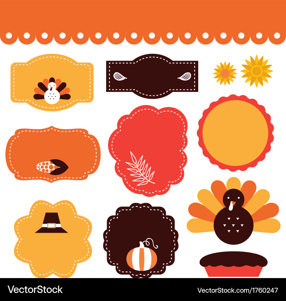 Thanksgiving retro tags and elements set Vector Image
