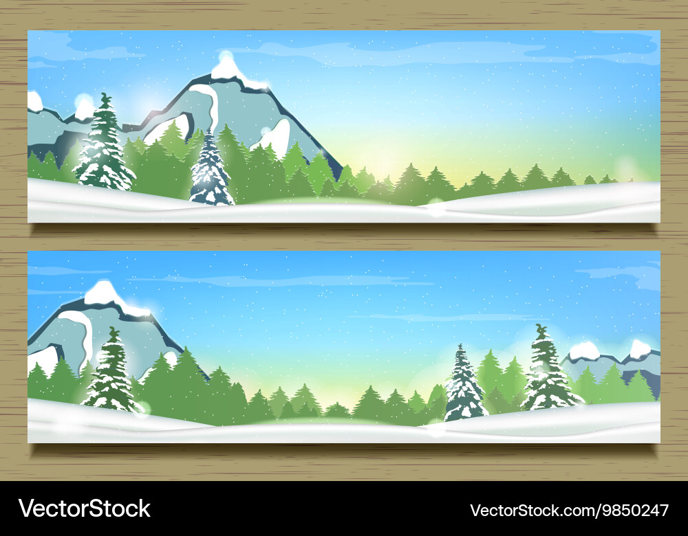 Two banners with winter landscape and snow Vector Image