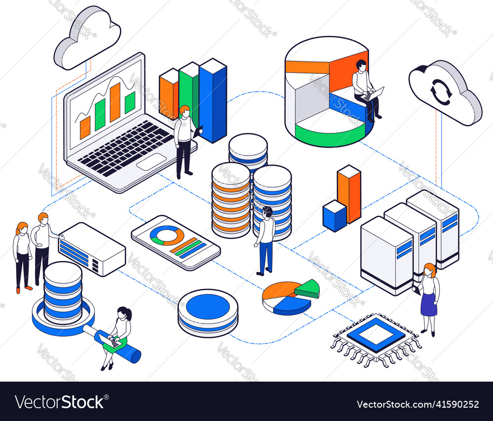 Big data science analysis isometric concept Vector Image