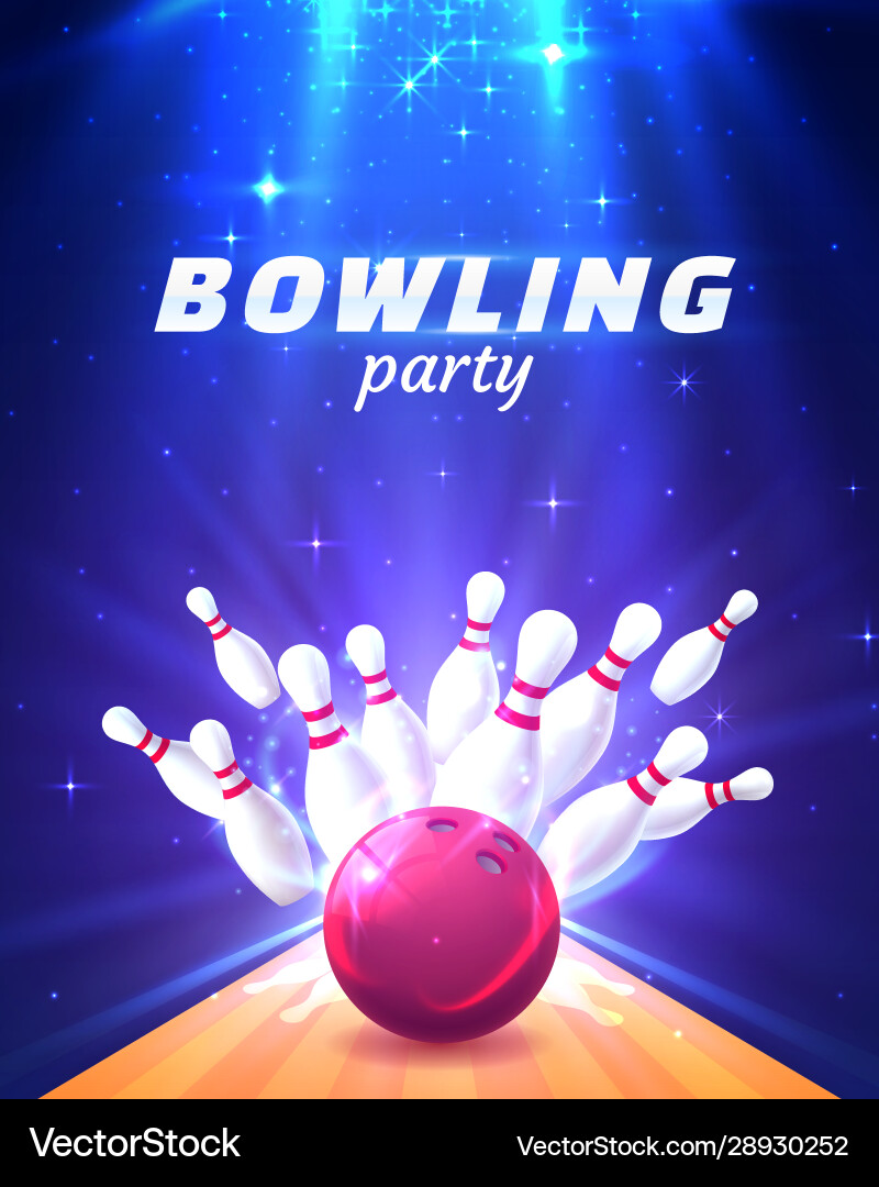 Bowling club poster with bright background Vector Image