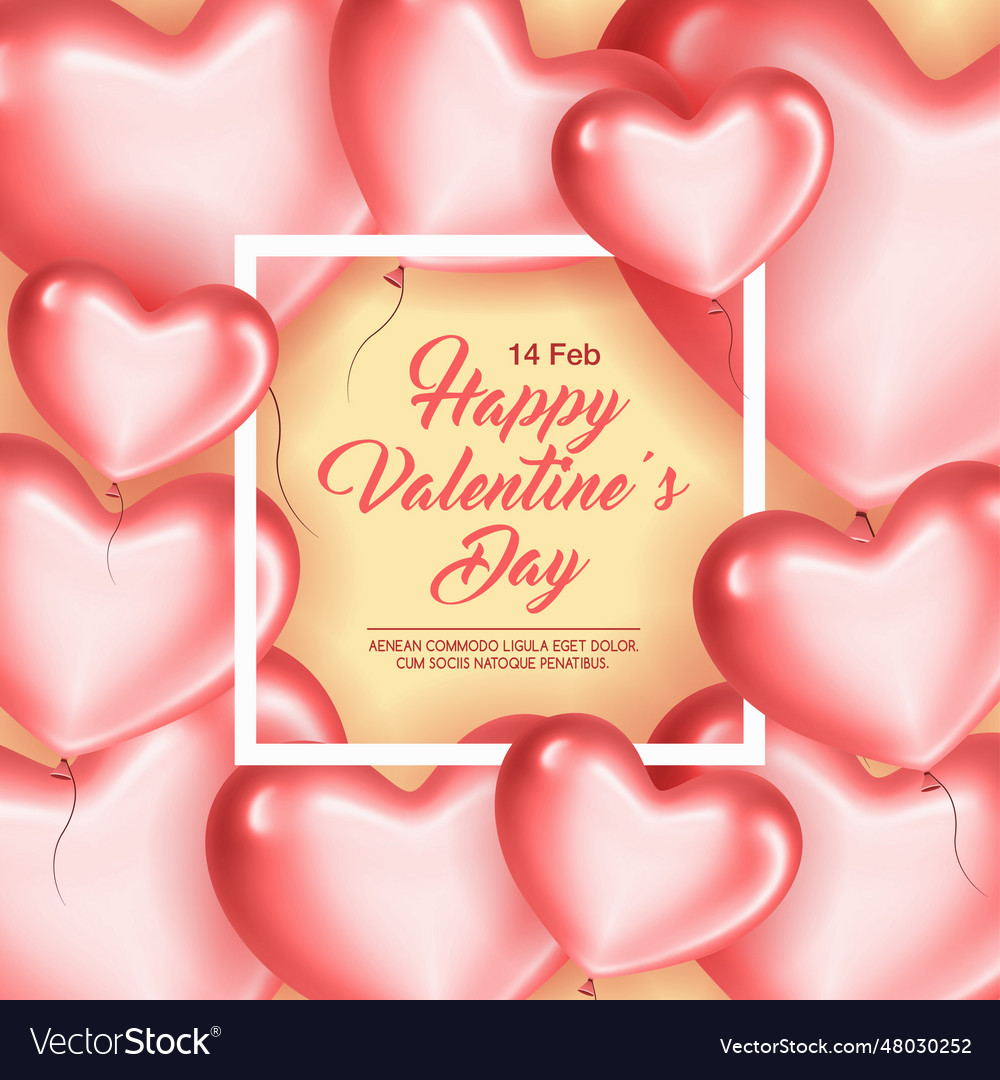 Card with frame and pink hearts on valentines day Vector Image