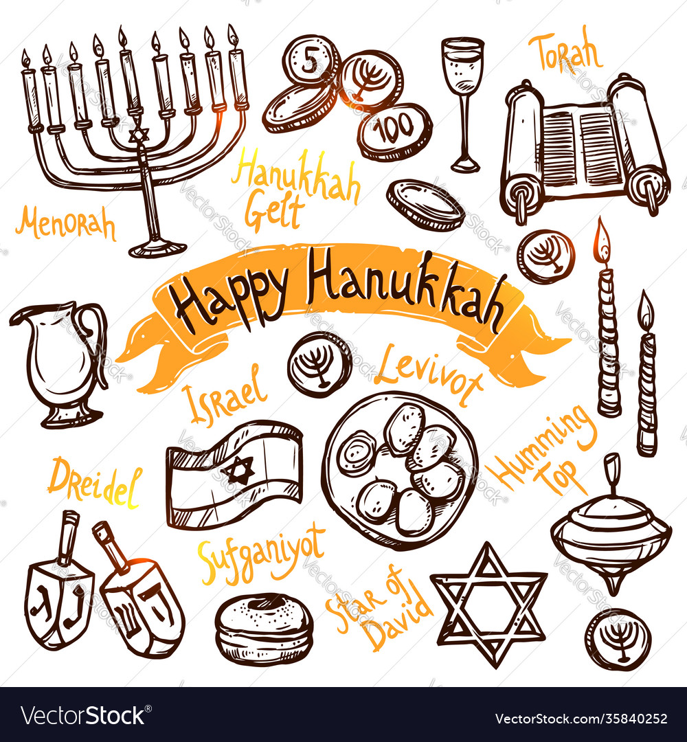 Hanukkah doodle set Royalty Free Vector Image - VectorStock