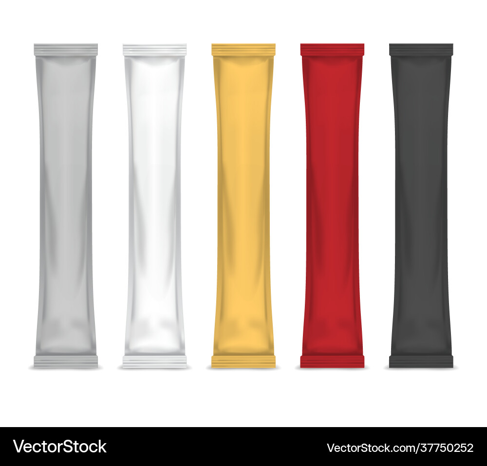 Realistic detailed 3d color sachet stick set Vector Image