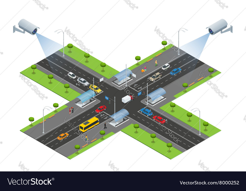 Security camera detects movement traffic Vector Image