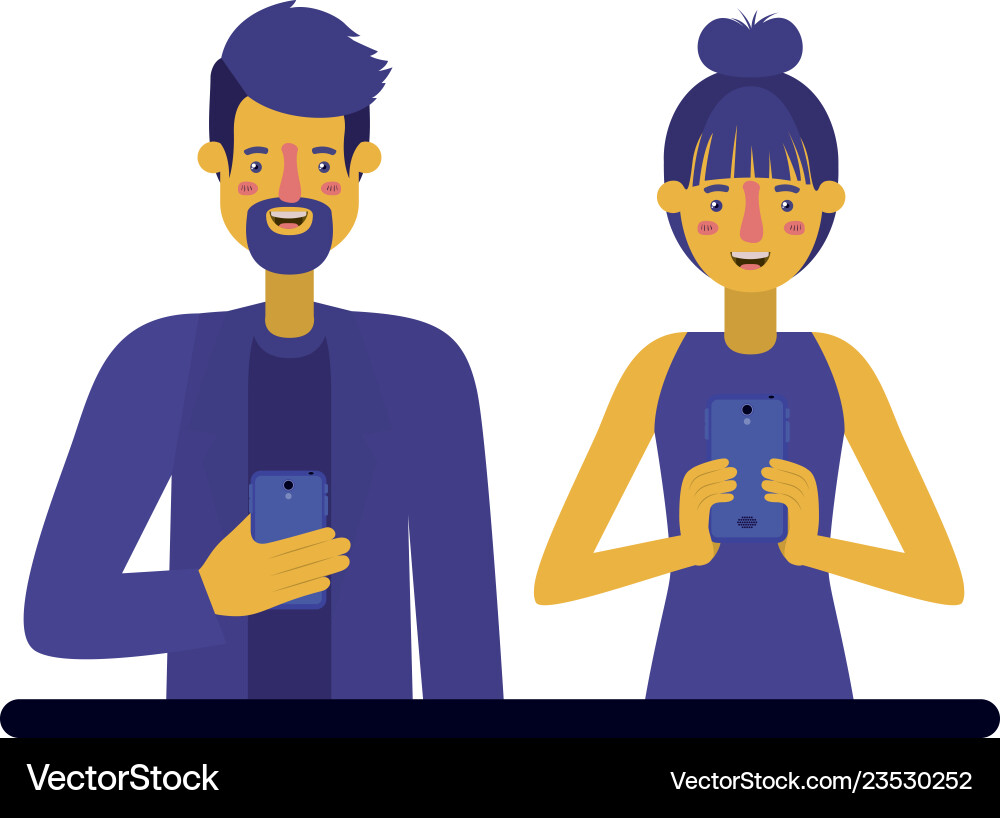 Young couple using smartphone Royalty Free Vector Image