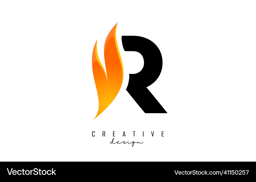 Abstract letter r with fire flames and orange Vector Image