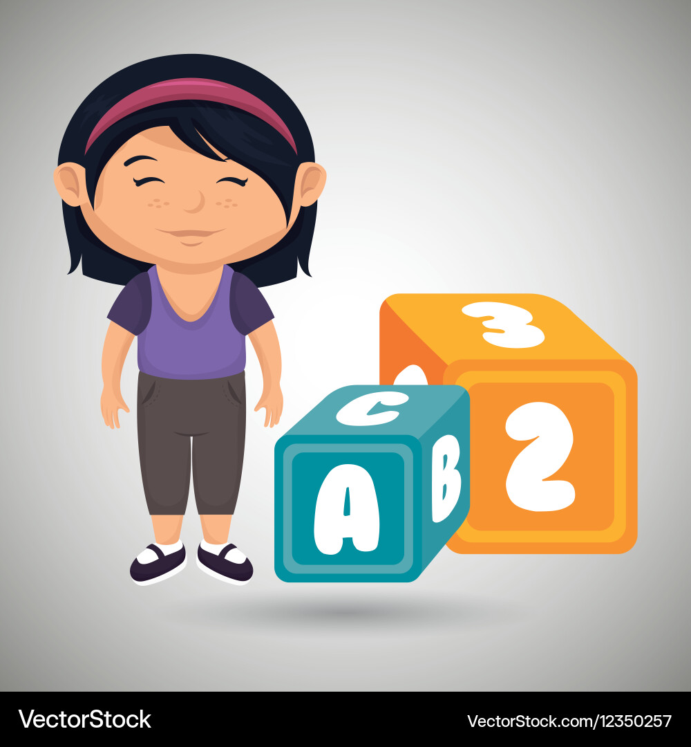 Cartoon girl cube alphabet Royalty Free Vector Image