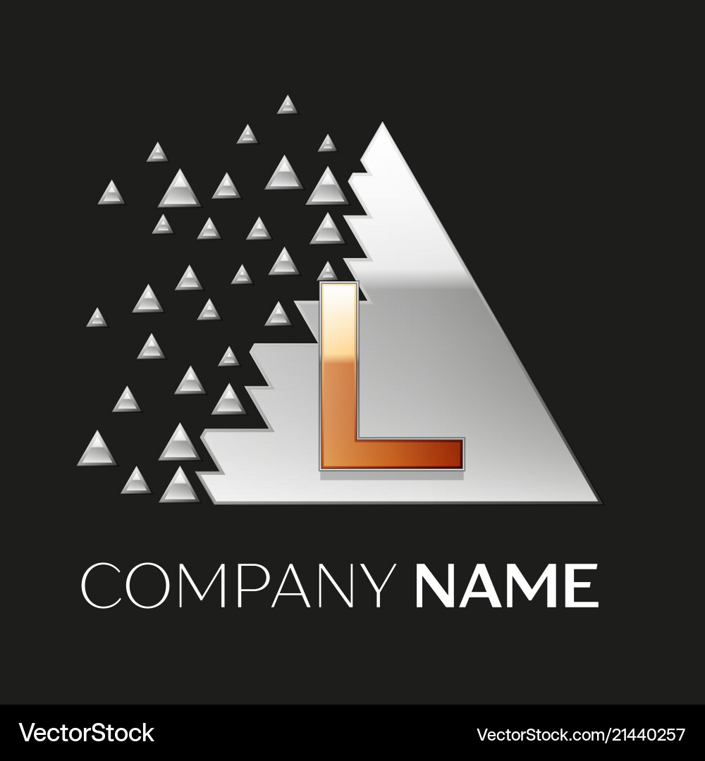 Golden letter l logo in silver pixel triangle Vector Image