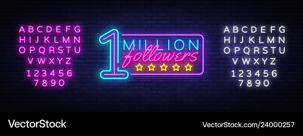 Million followers neon text design template Vector Image