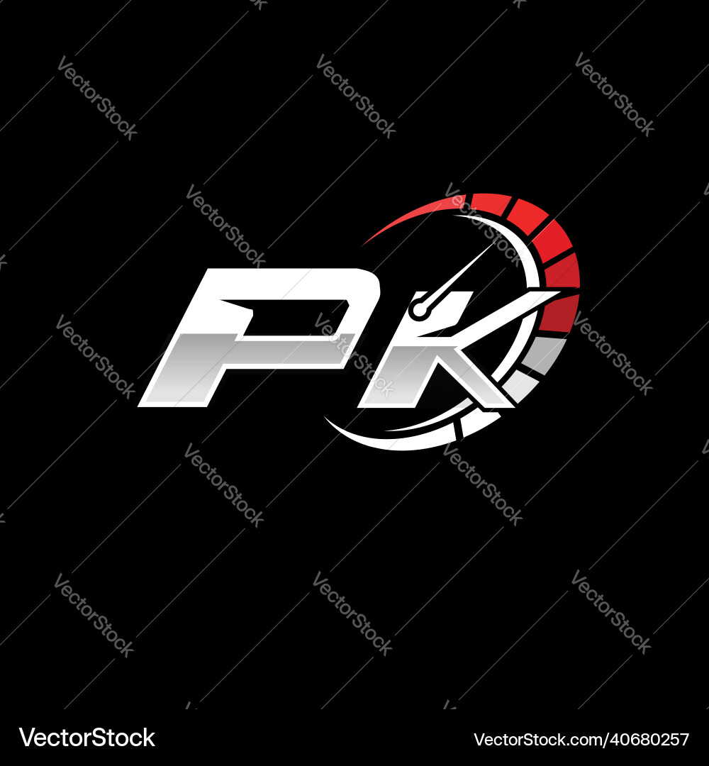 Pk logo letter speed meter racing style Royalty Free Vector