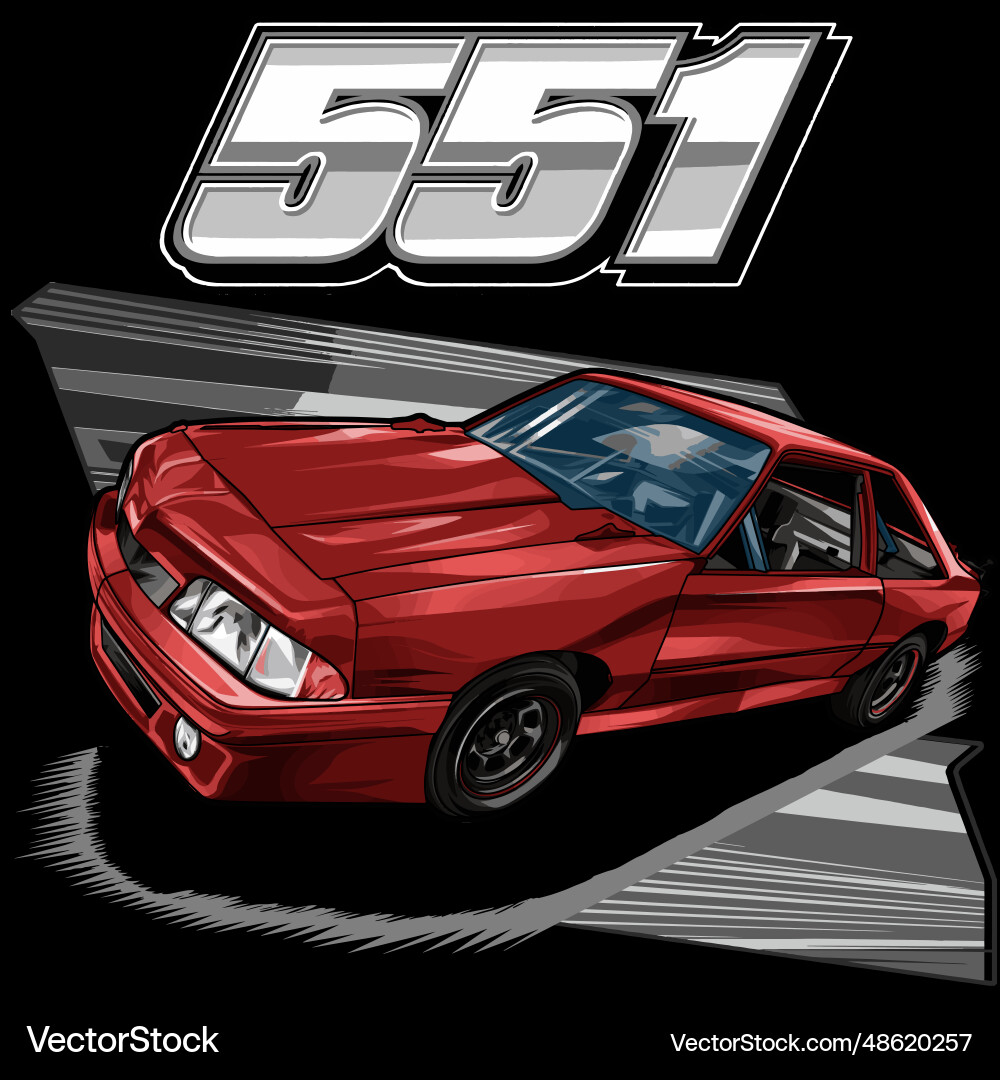 Red drag racing car with grey strip Royalty Free Vector