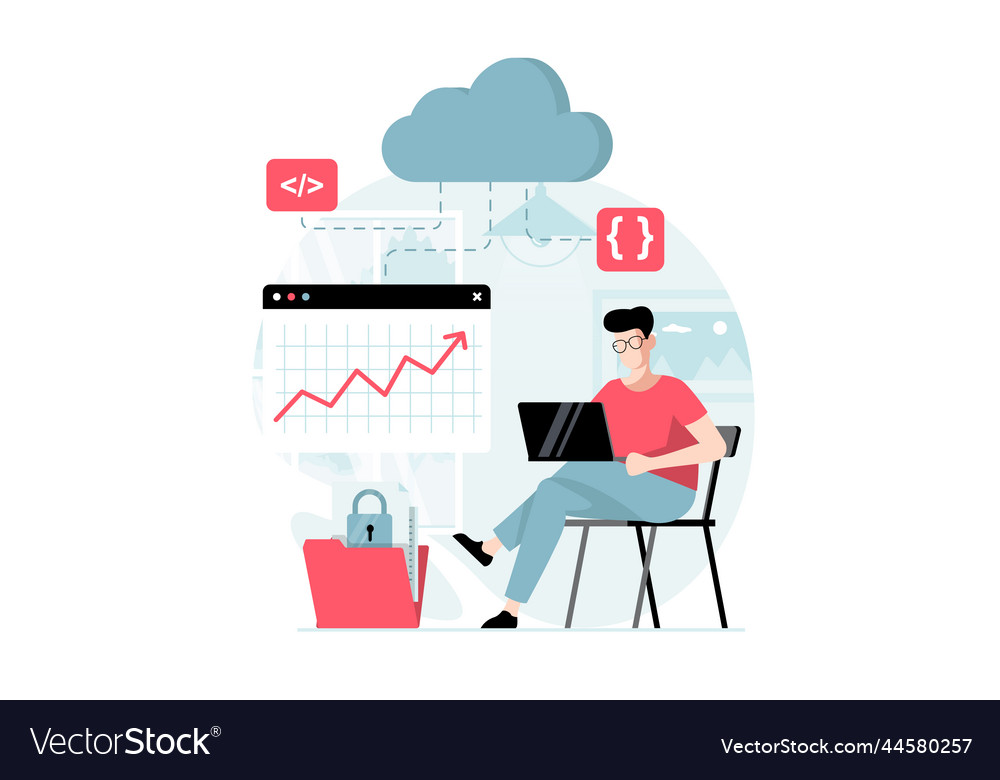 Saas Concept With People Scene In Flat Design Vector Image