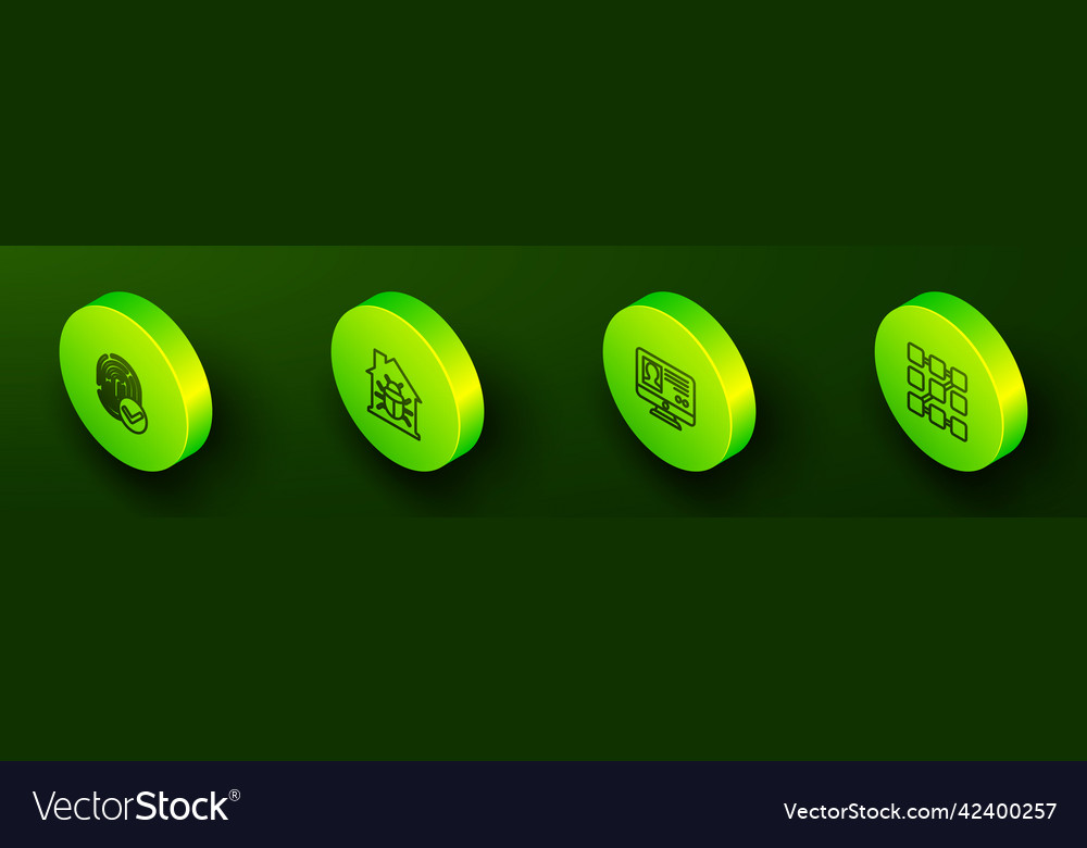 Set isometric line fingerprint house system bug Vector Image